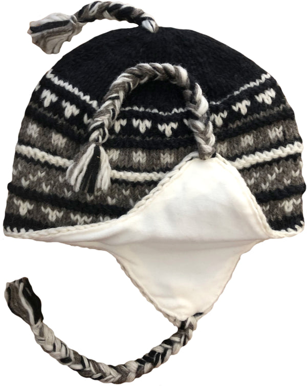 Sherpa Hat with Ear Flaps, Heavy Wool Fleece Lined - Zig Zag Design ...